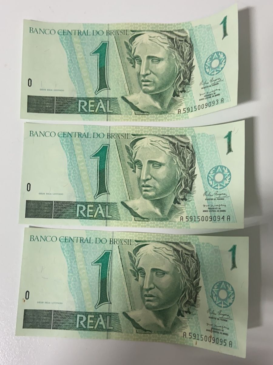 3 Notas de 1 Real em Perfeito Estado e em Sequência | Produto Vintage e ...
