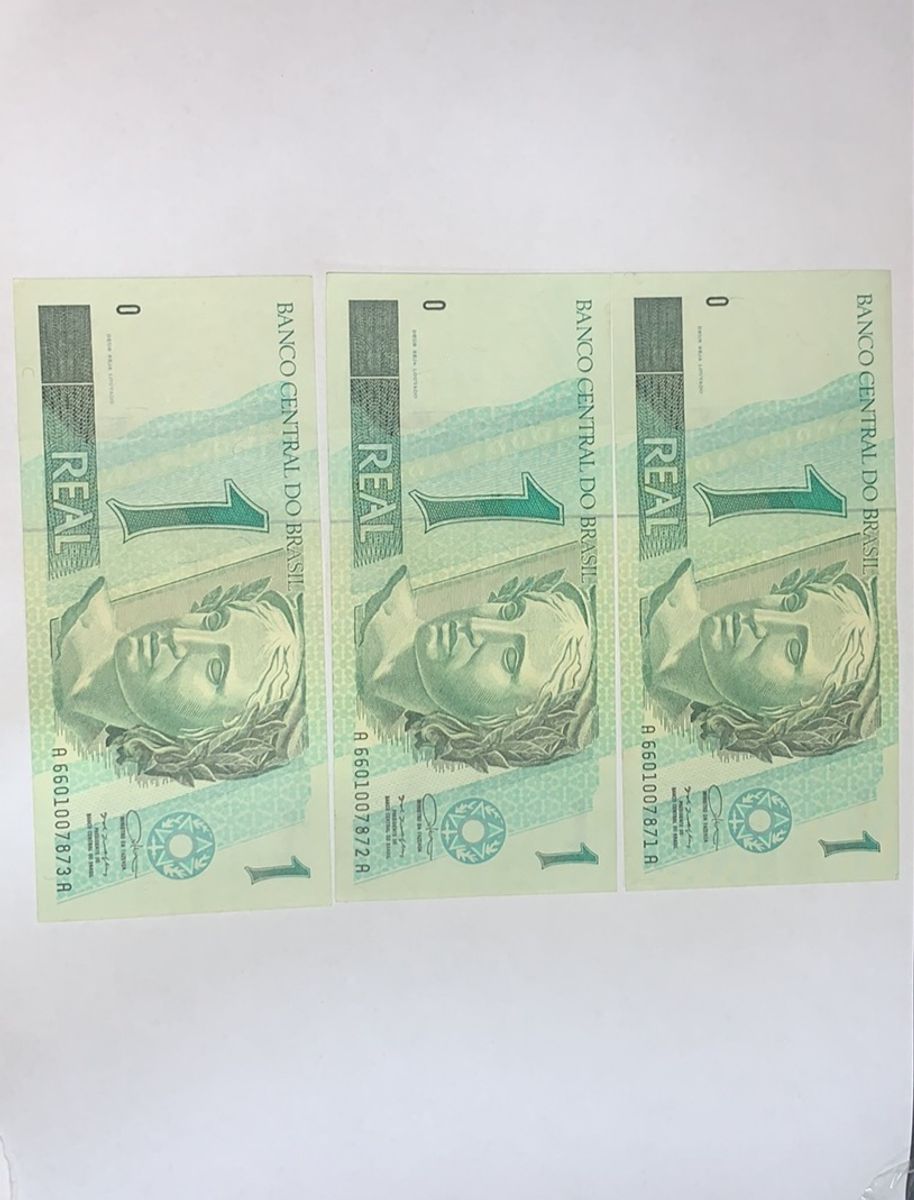 3 Notas de 1 Real Seriada em Sequência Original com Fita de Segurança ...