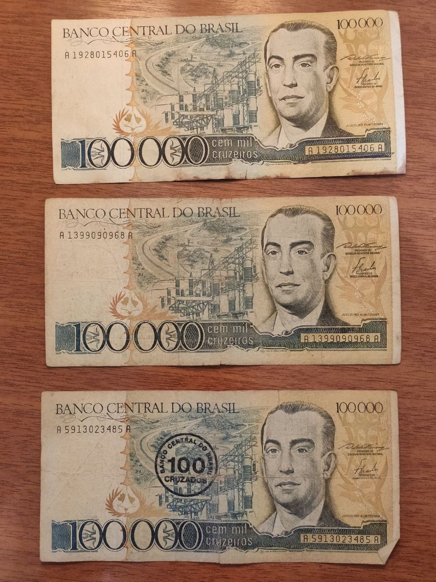 3 Notas de Cem Mil Cruzeiros Jk | Produto Vintage e Retro Banco Central Do Brasil Usado 78177031 ...