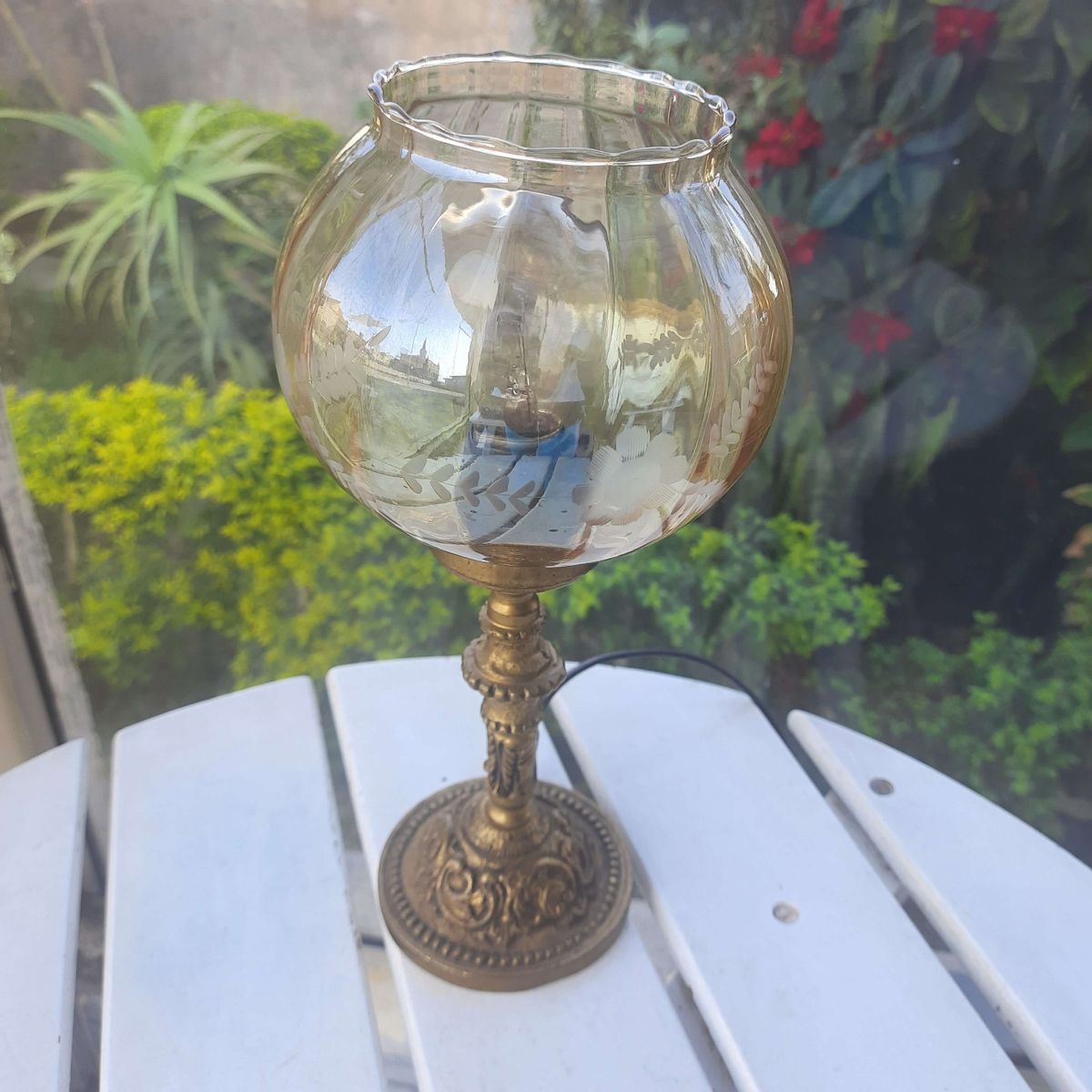 32cm Abajour Antigo em Bronze e Cristal Lapidado / Abajur Antigo ...