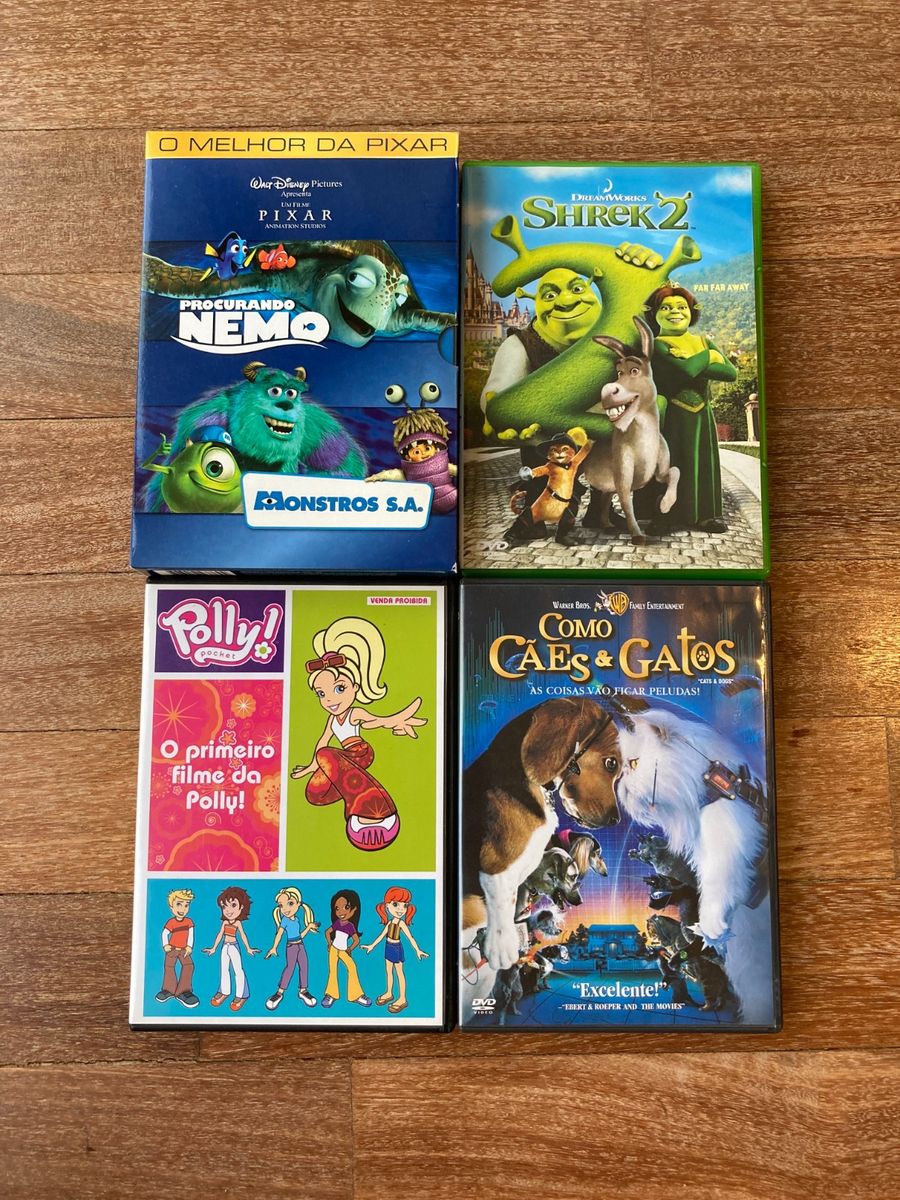 4 Dvds de Animação Infantil/kids - Nemo, Shrek 2, Polly e Como Cães e ...