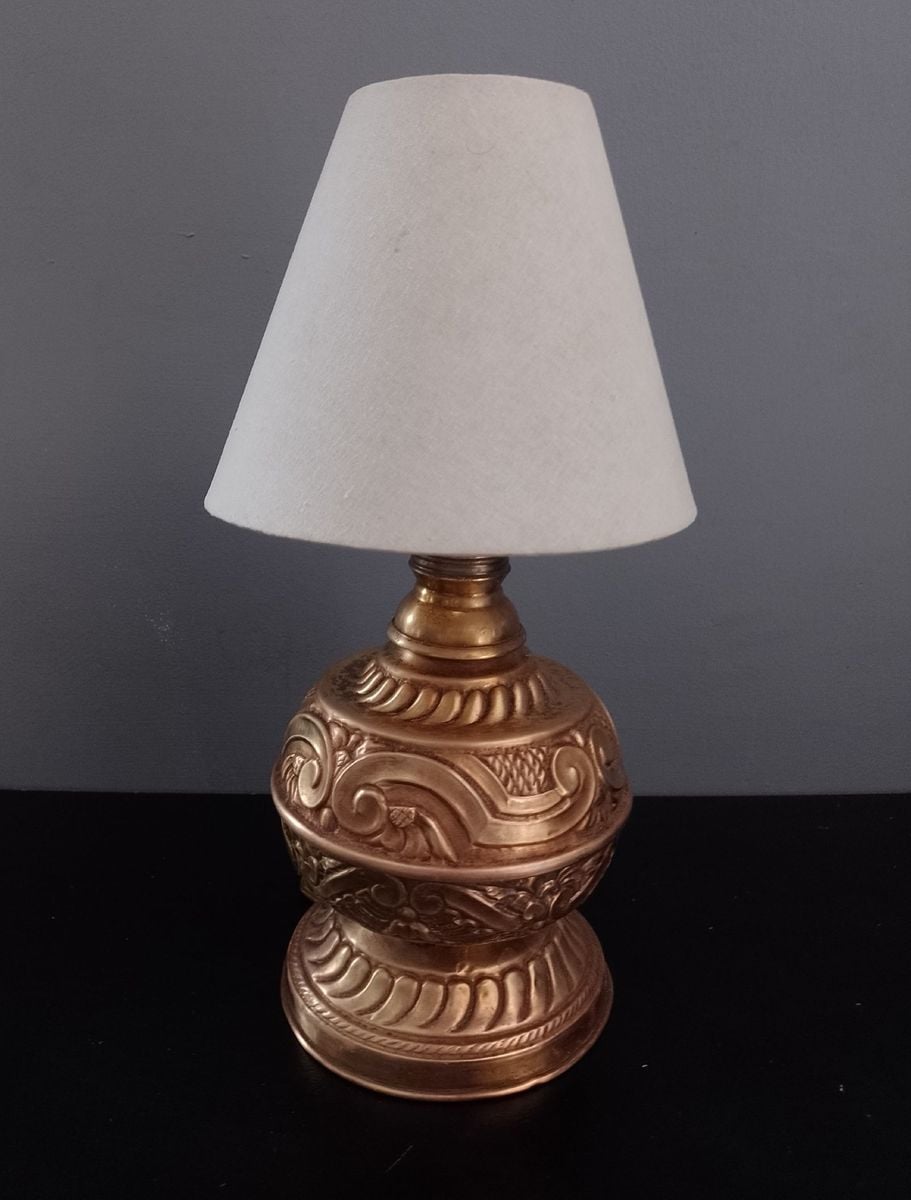 Abajur Antigo em Bronze / Cúpula em Tecido | Móvel de Antiquário Usado ...