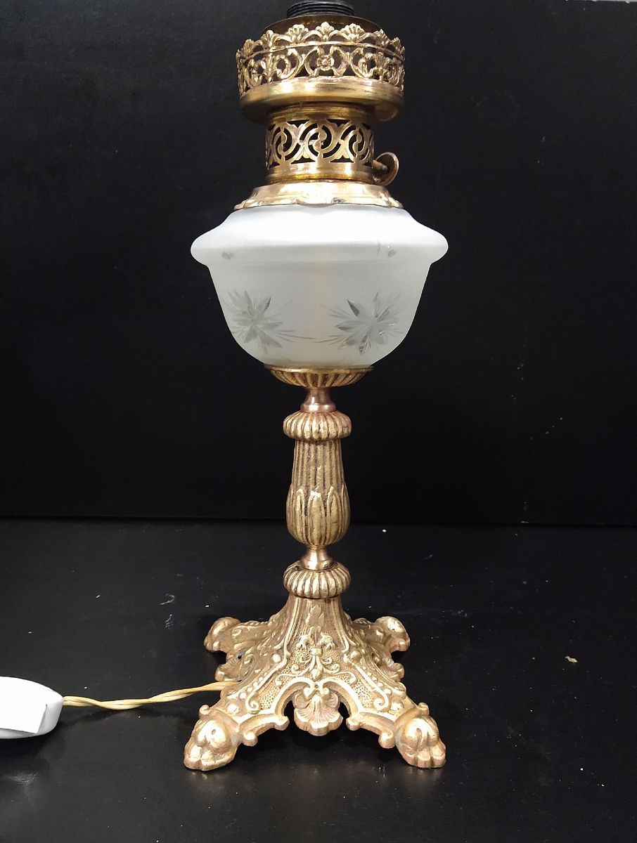 Abajur Antigo em Bronze e Vidro | Móvel de Antiquário Usado 61712494 ...