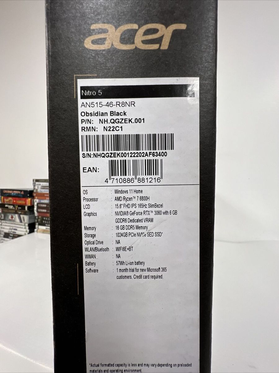 Acer Nitro 5 15.6" Ryzen 7 16gb 1tb Geforce Rtx 3060 Laptop para Jogos ...