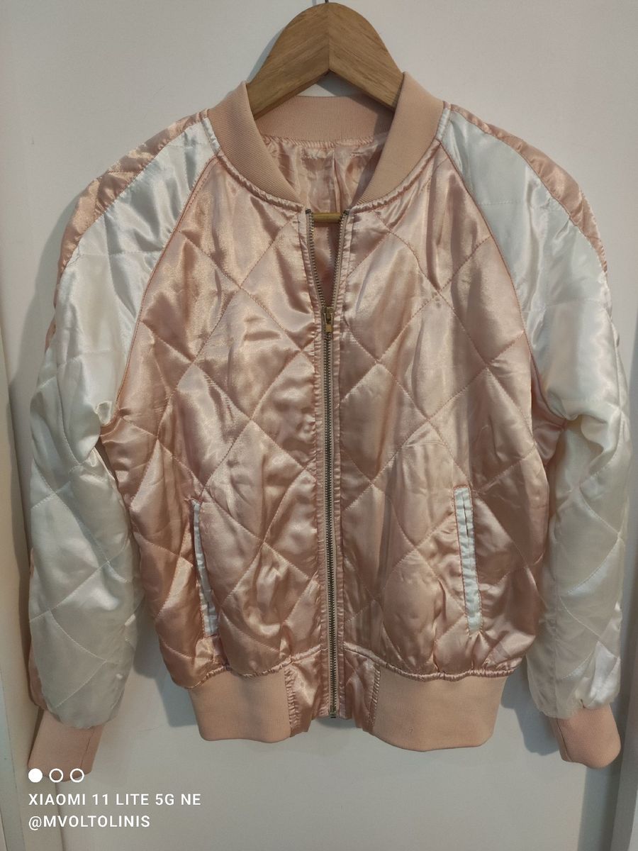 Item75 Bomber Jacket Rosa Brilhosa Jaqueta Puffer Melalizada | Casaco ...