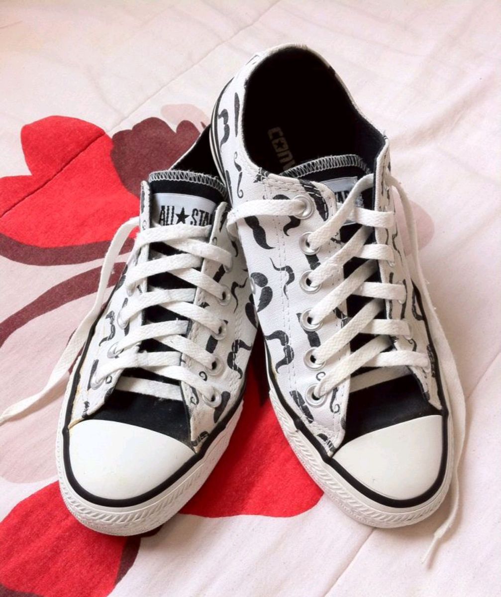 All Star Converse Bigode Mustache Preto e Branco | Tênis Feminino ...