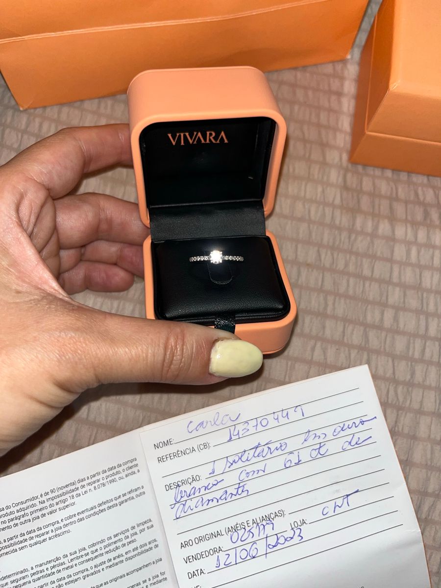 Anel de Noivado Solitário Diamante Ouro Branco Vivara | Jóia Feminina Vivara Nunca Usado ...