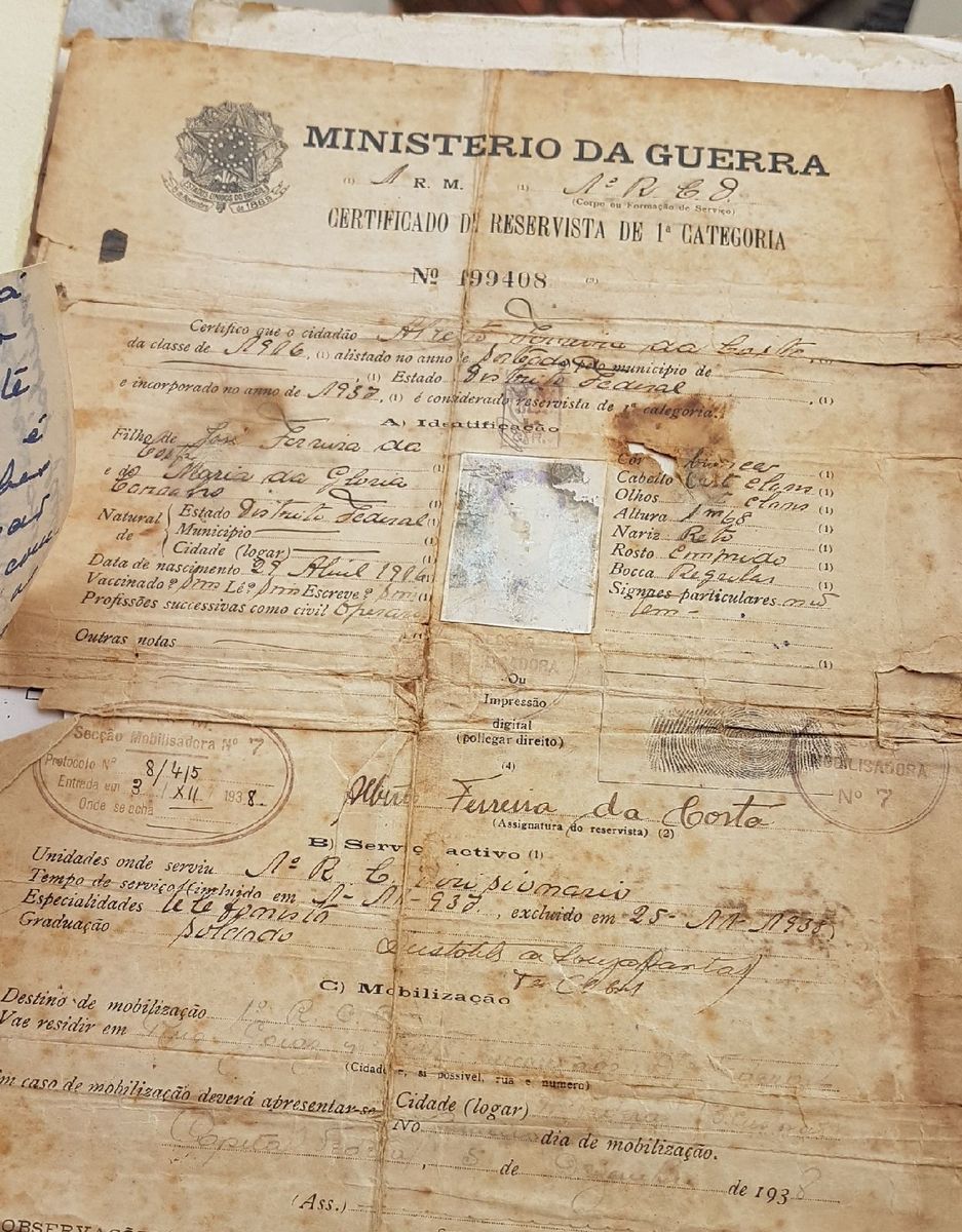 Antigo Documento Militar Certificado de Alistamento Anos 30 Identidade ...