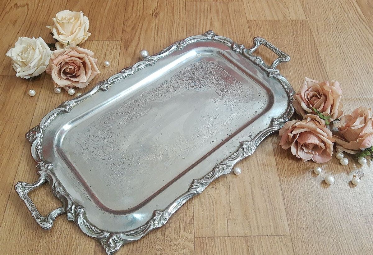 Bandeija Antiga Vintage Trabalhada | Móvel de Antiquário Bandeija ...