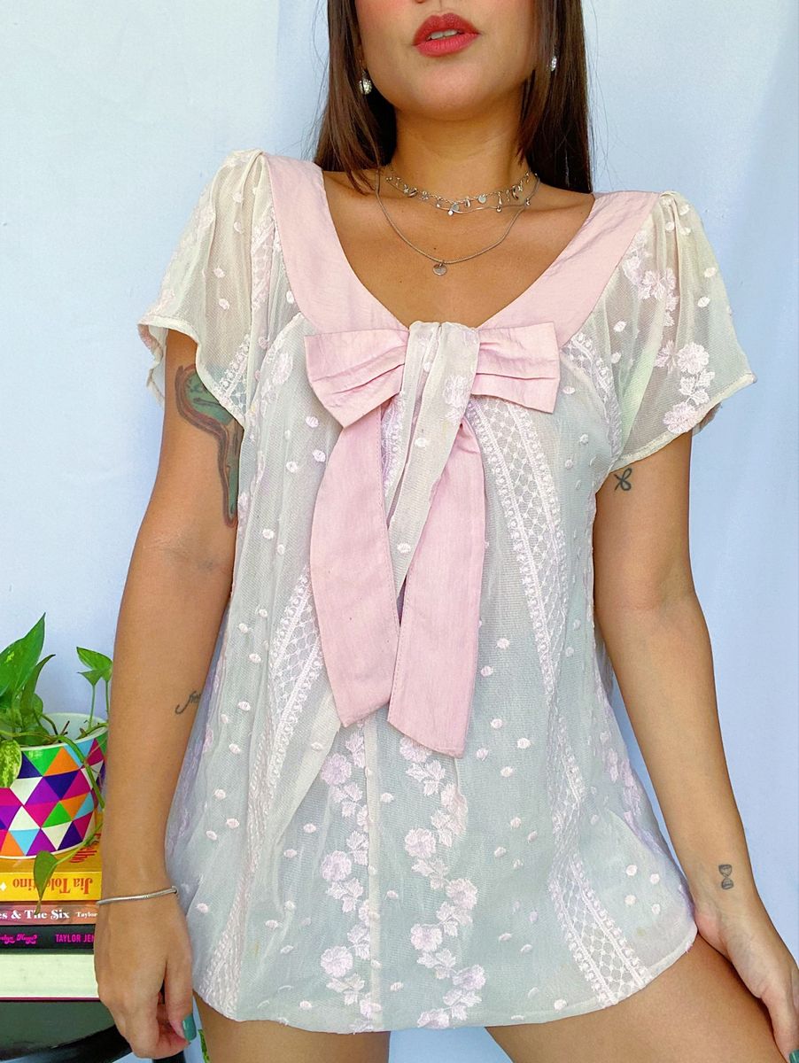 Bata Rosa de Renda | Blusa Feminina Usado 76763270 | enjoei