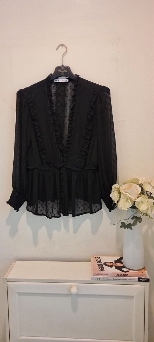 Bata Transparente Preta da Zara | Blusa Feminina Zara Usado 85841660 ...