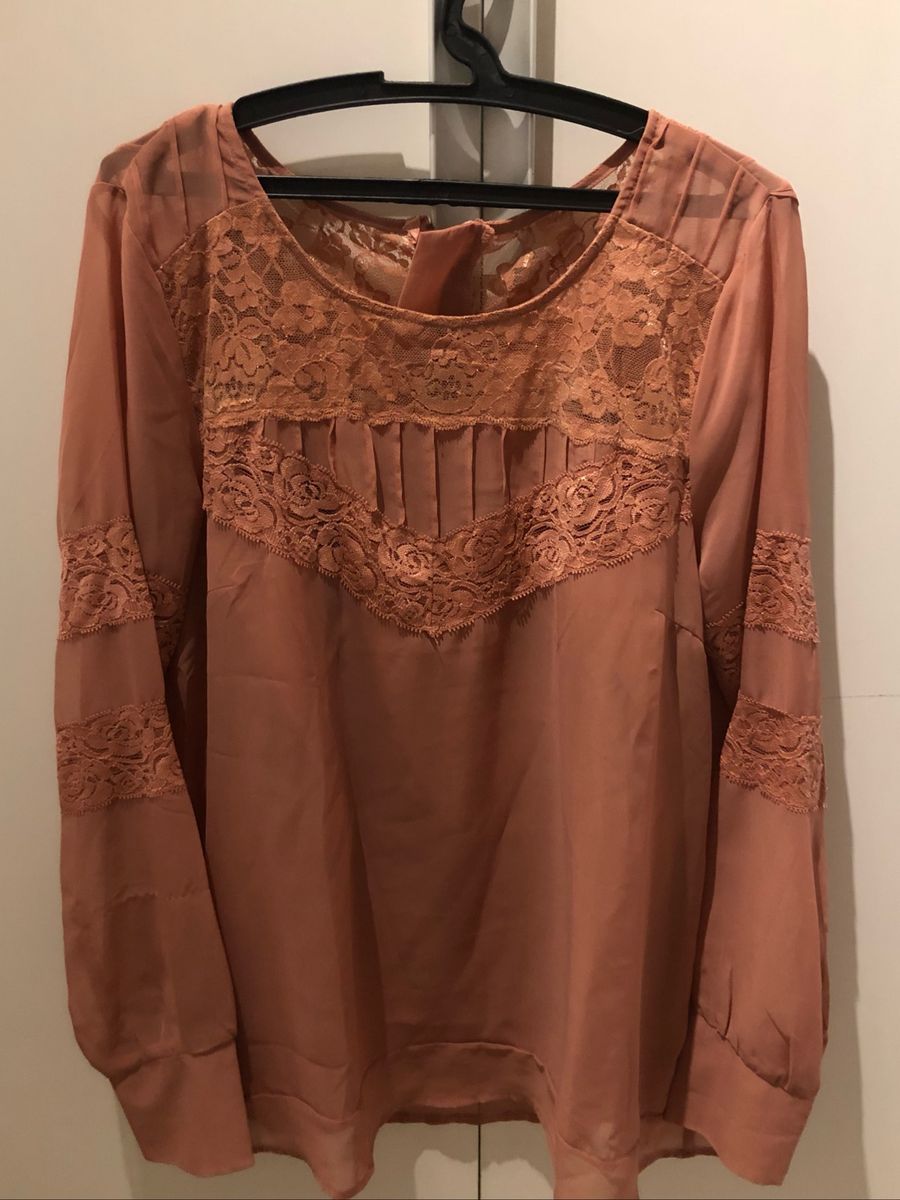 Bata Transparente Rosa Antigo com Renda | Blusa Feminina Hering Usado ...
