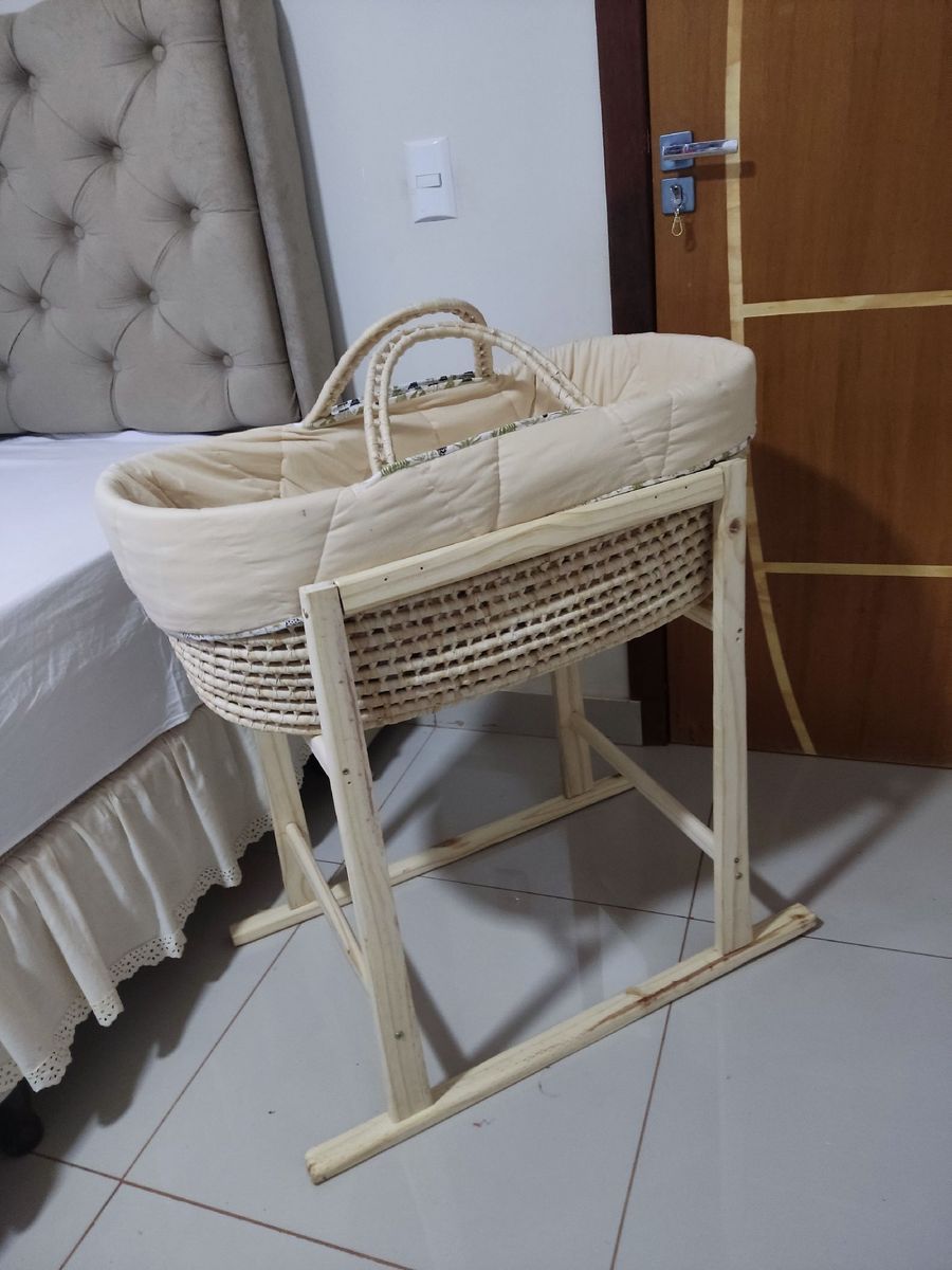 Berço Moisés de Palha Natural e Base | Berço Bamboo Baby Nunca Usado ...