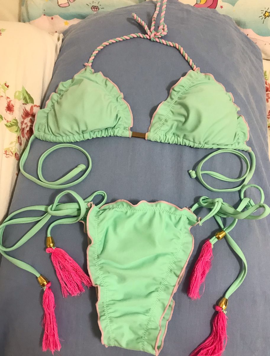 Biquini Cortininha Verde Água | Moda Praia Feminina Usado 64869330 | enjoei