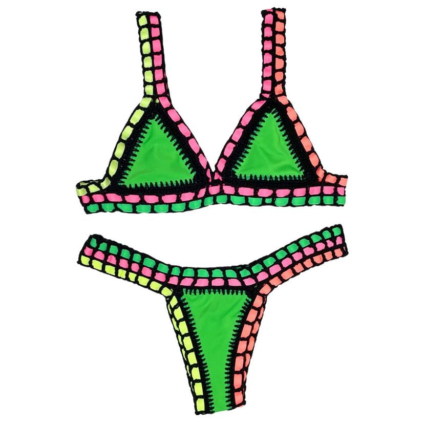 Biquíni Croche Lycra Verde Neon Colorido Elásticos Tendência Moda Praia ...