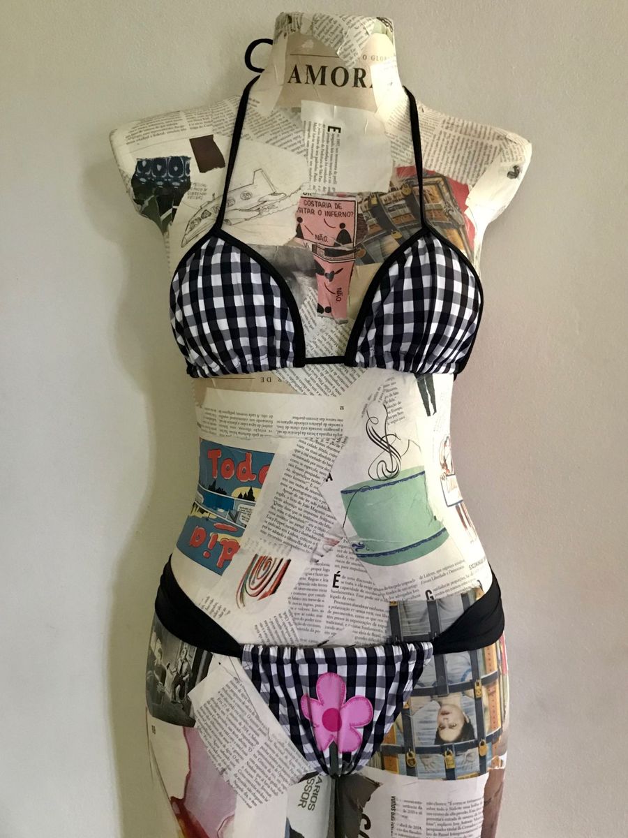 Biquíni Poko Pano Xadrez Preto | Moda Praia Feminina Poko Pano Nunca ...