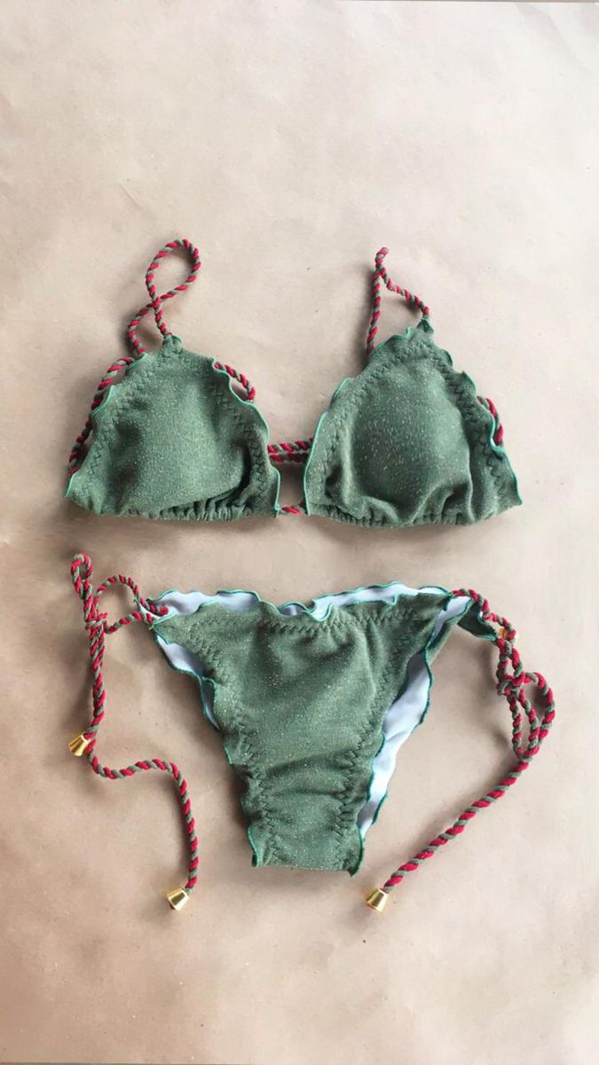 Biquini Verde Militar Com Brilho Moda Praia Feminina Nunca Usado