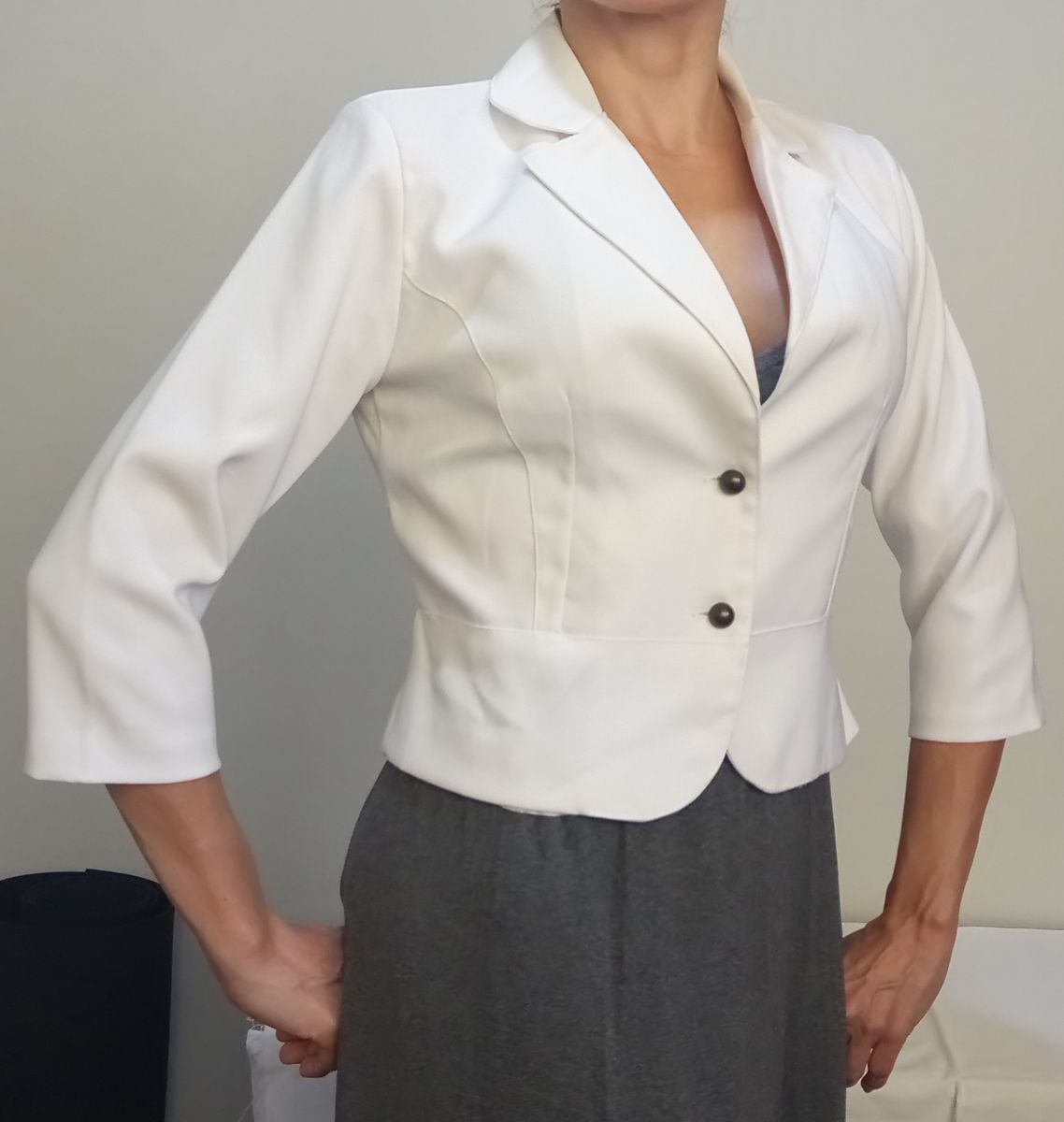 Blaiser Feminino Social Anne Kanner, Branco, Manga 3/4, Tam. 40 ...