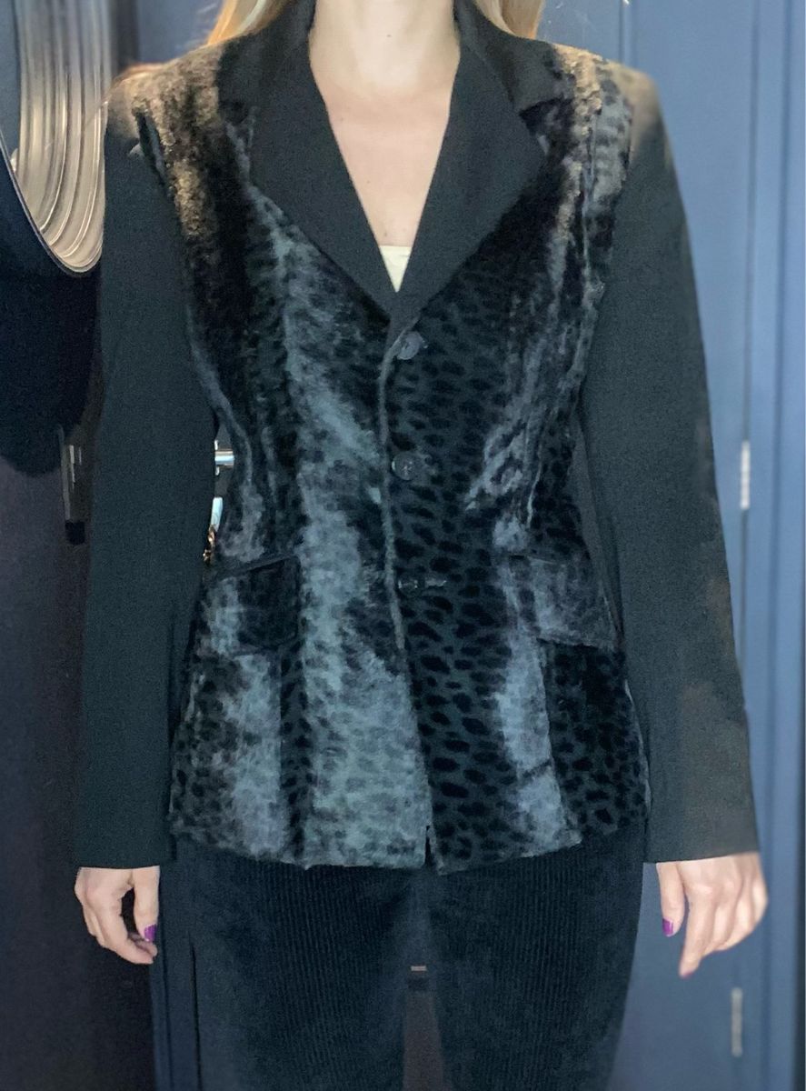 Blazer Acinturado Preto Animal Print da Marca Vertigo | Casaco Feminino ...