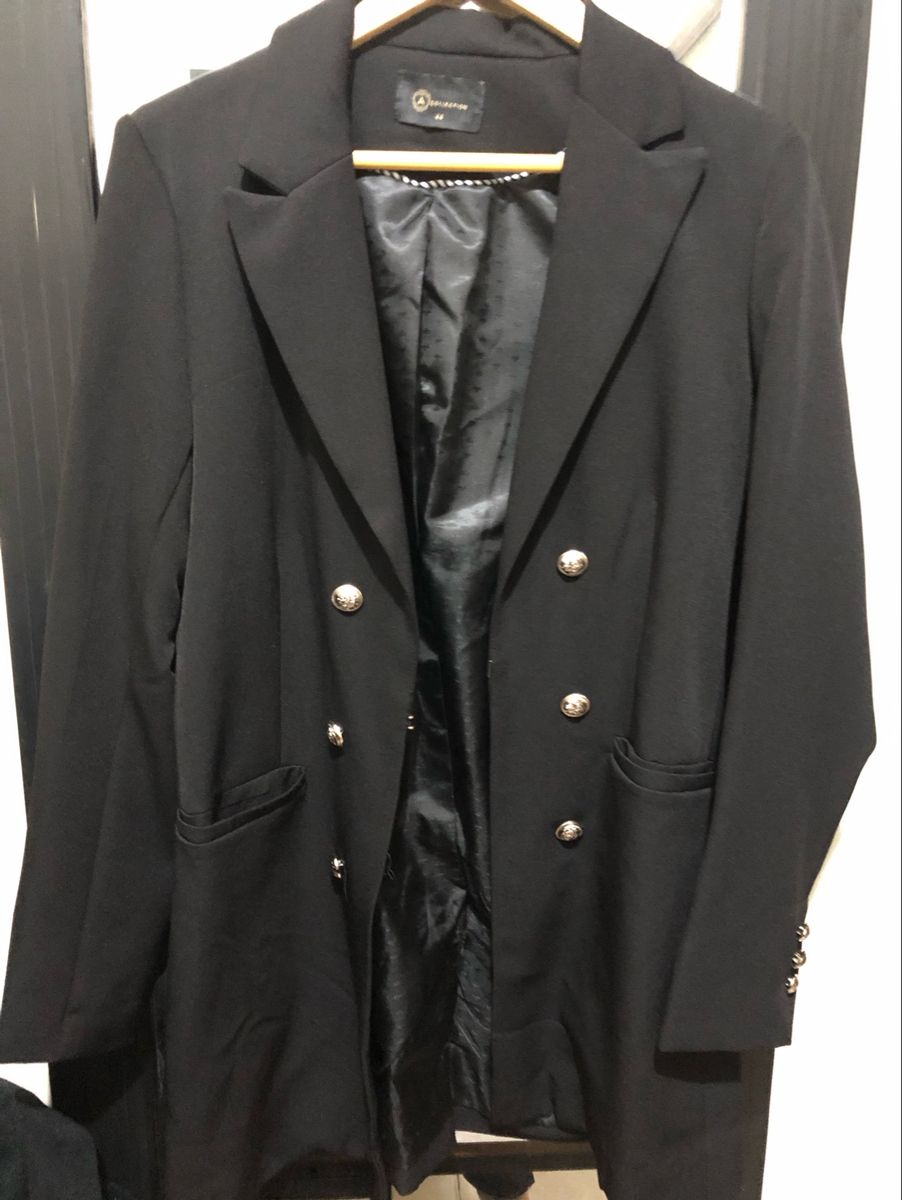 Blazer Alongado Preto Alfaiataria | Terno Feminino A Collection Nunca ...