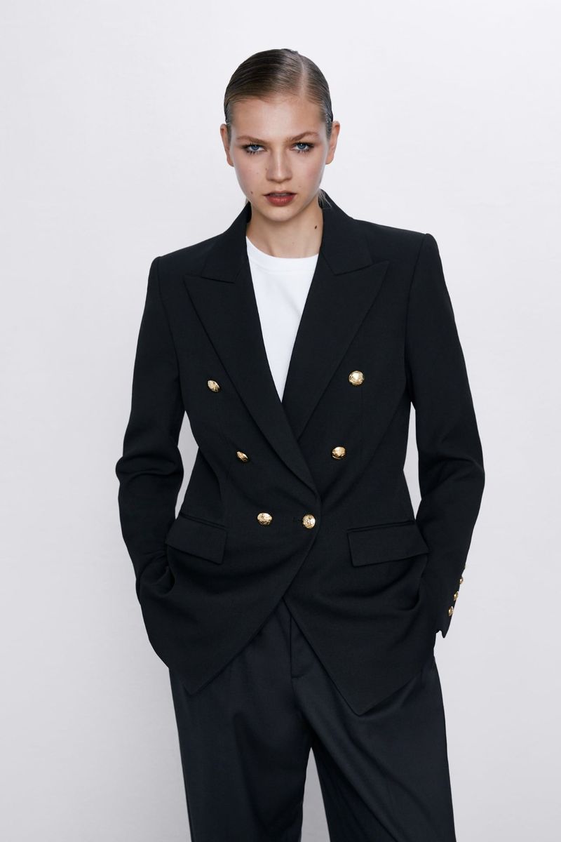 Blazer Cruzado Com Botões Dourados P Zara Casaco Feminino Zara Nunca