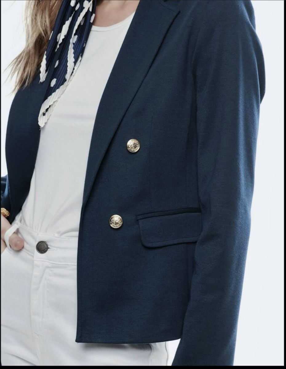 Blazer Zara Azul Marinho Botões Dourados | Casaco Feminino Zara Nunca ...