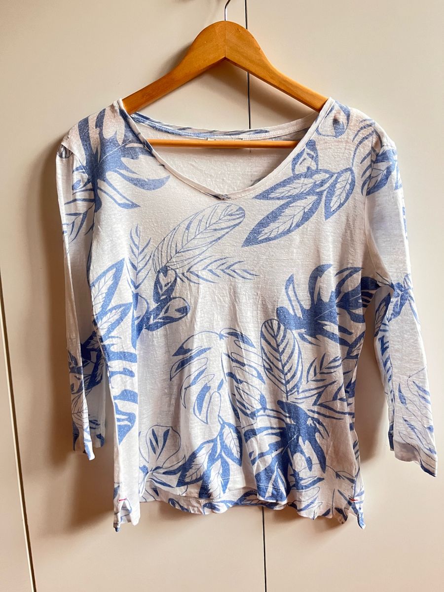 Blusa Richards Puro Linho Branca e Azul | Camisa Feminina Richards ...