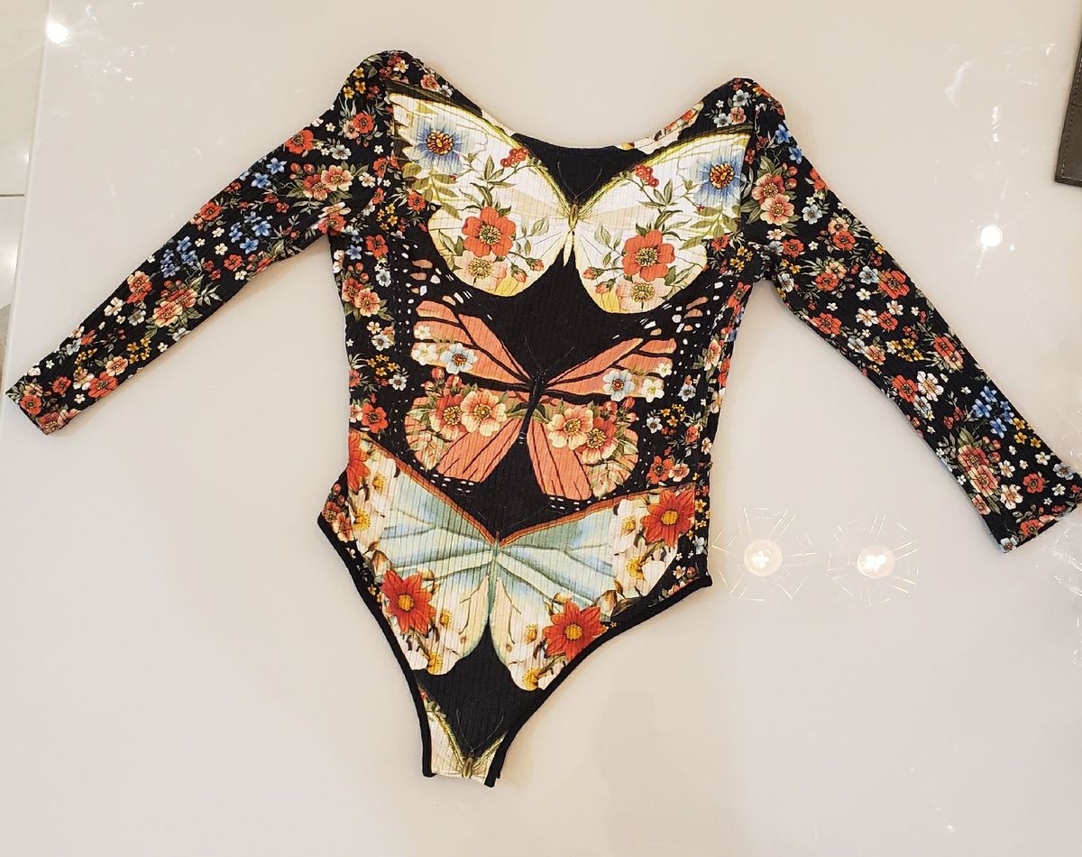 Body da Farm, Estampa de Flor e Borboleta | Blusa Feminina Farm Usado ...
