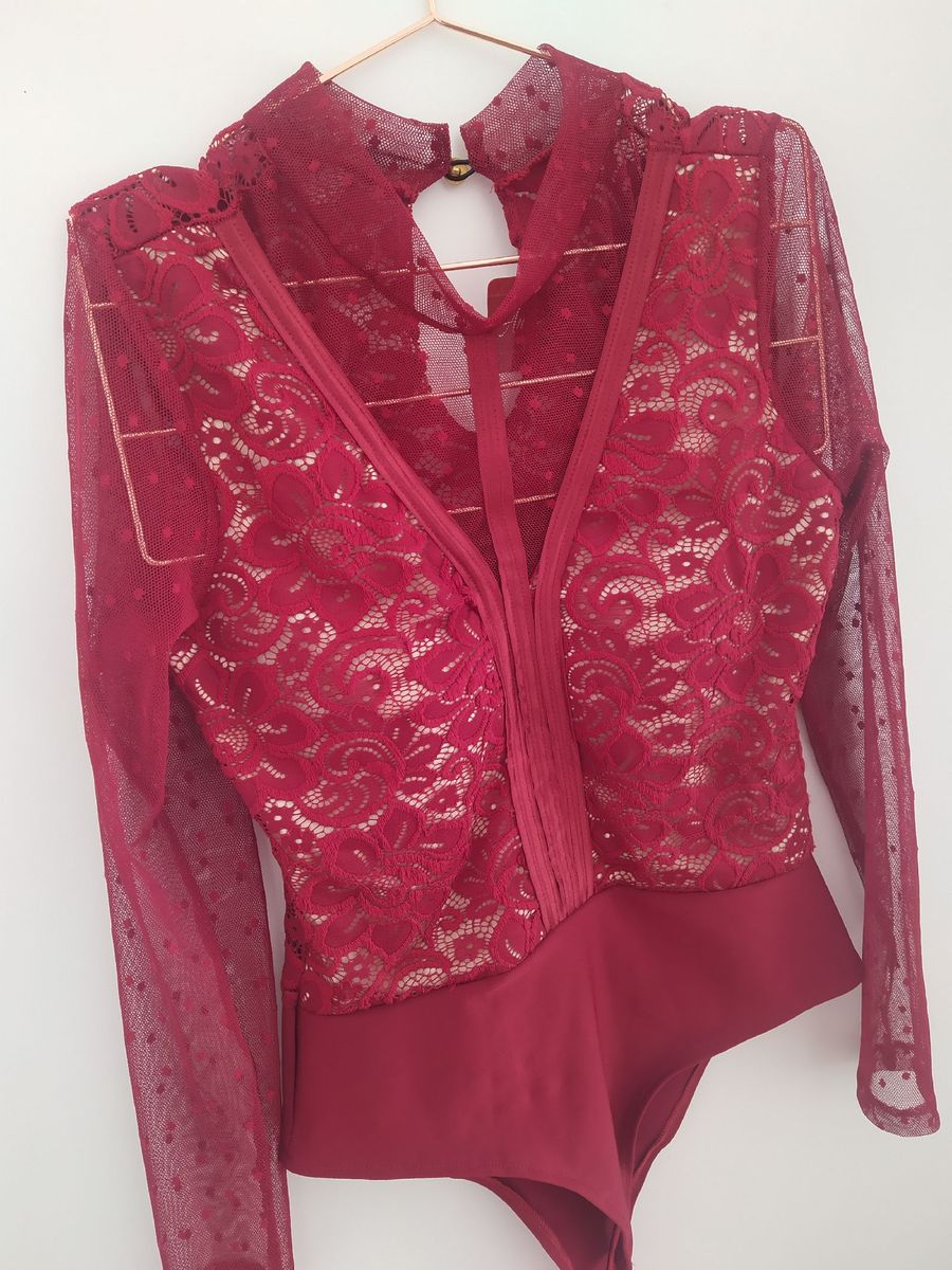 Body em Renda Manga Longa com Bojo. | Blusa Feminina Nunca Usado ...