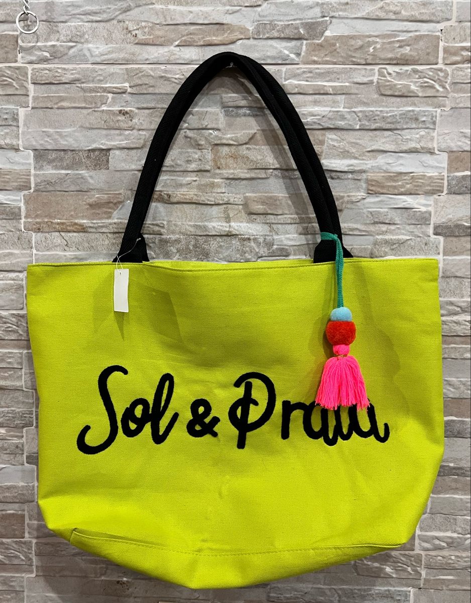 Bolsa de Praia Verde Limão Escrita Sol e Praia | Moda Praia Feminina ...