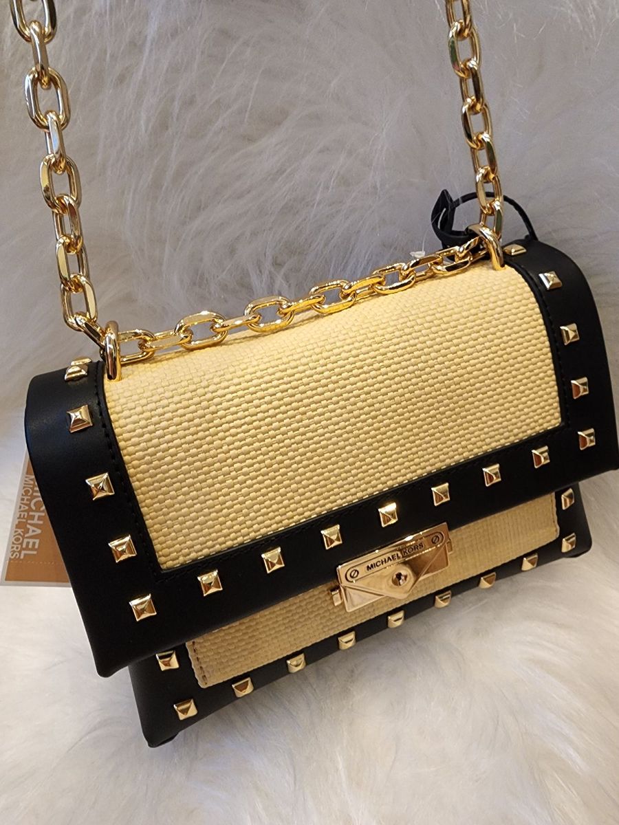 Bolsa Michael Kors Cece Original Preta com Palhinha com Spike Dourado ...