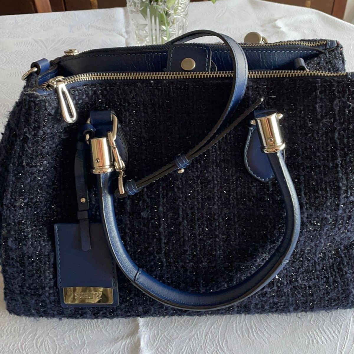 Bolsa Schultz, Modelo Lorena Média, em Tweed Azul Marinho | Bolsa de ...