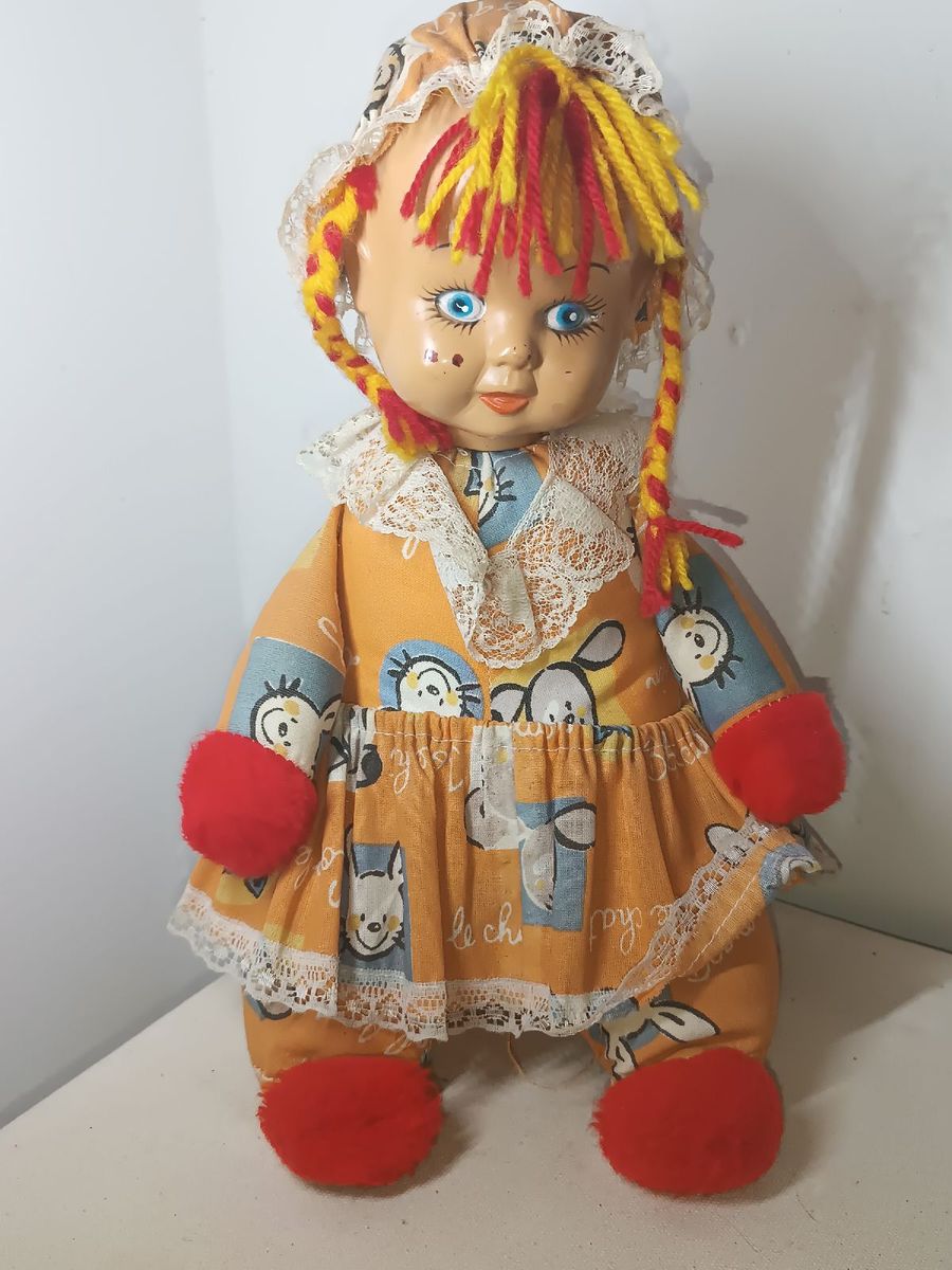 Boneca Antiga Artesanal de Pano 30cm Inspirada Na Emília Ver Descrição ...