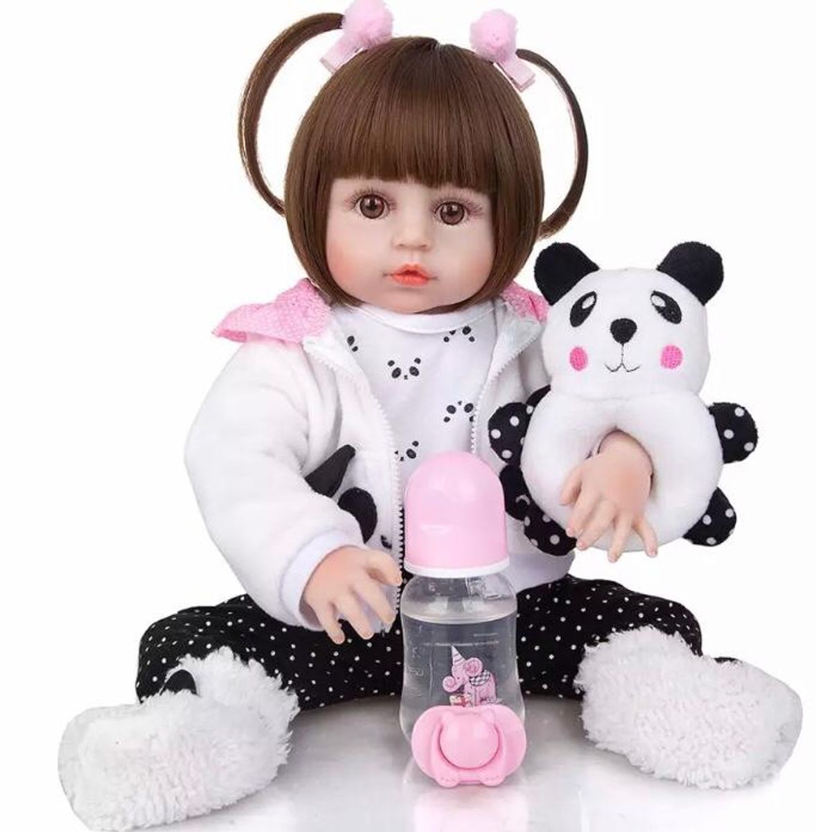 Boneca Bebê Reborn Panda Keiumi 48cm Com Pelúcia Acessórios Brinquedo