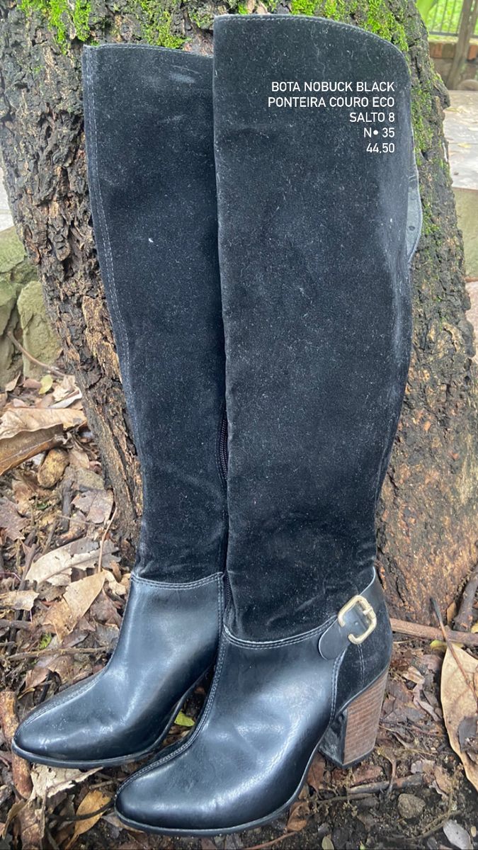 Bota Cano Alto Nobuck e Couro Eco | Bota Feminina Usado 92078692 | enjoei