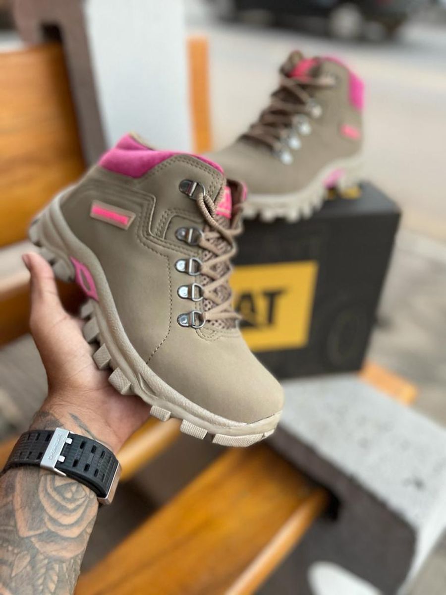 Bota Coturno Caterpillar Original em Couro Rosa Feminina Cat | Bota ...