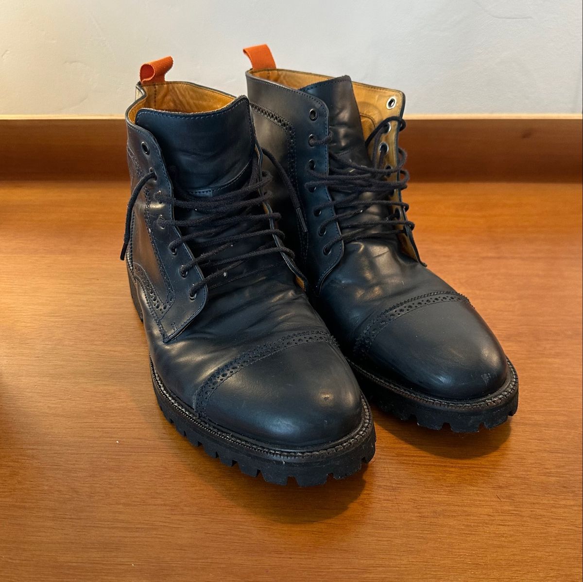 Bota Louie de Couro Azul Escuro, em Ótimo Estado, com Pouquinho Uso ...
