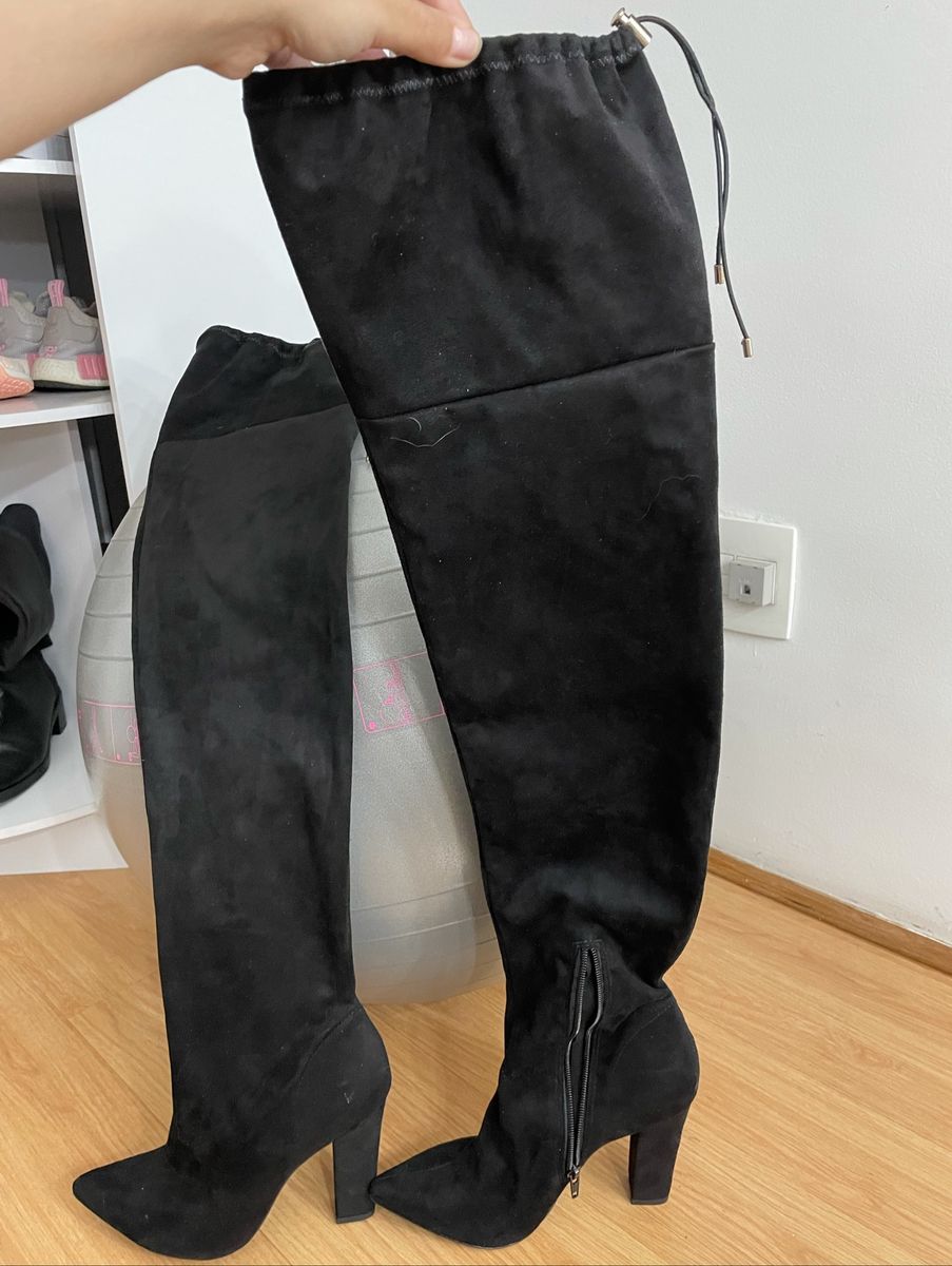 Bota Meia Over The Knee Mixage Salto Grosso Preta | Bota Feminina Nunca ...