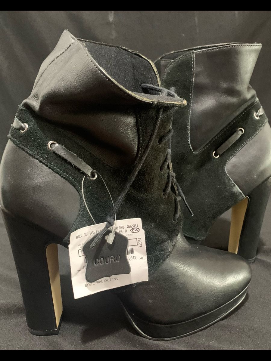 Bota Oneself Preta Couro, Cano Curto N.38. Salto 12cm. C&a | Bota ...
