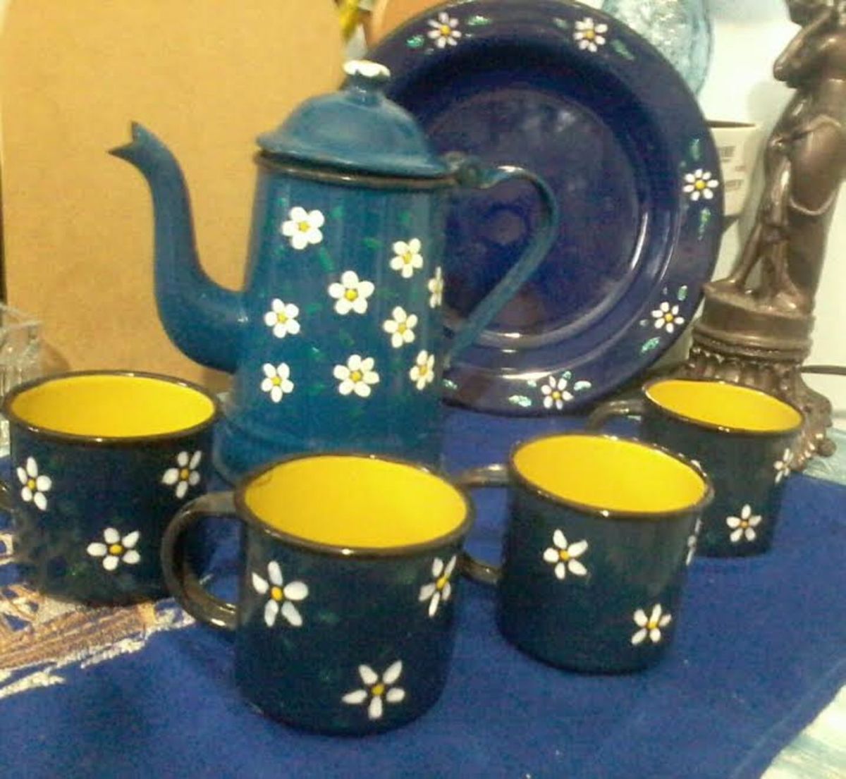 Bule Antigo Ágata Azul Floral Raro e Lindo | Móvel de Antiquário Nunca ...