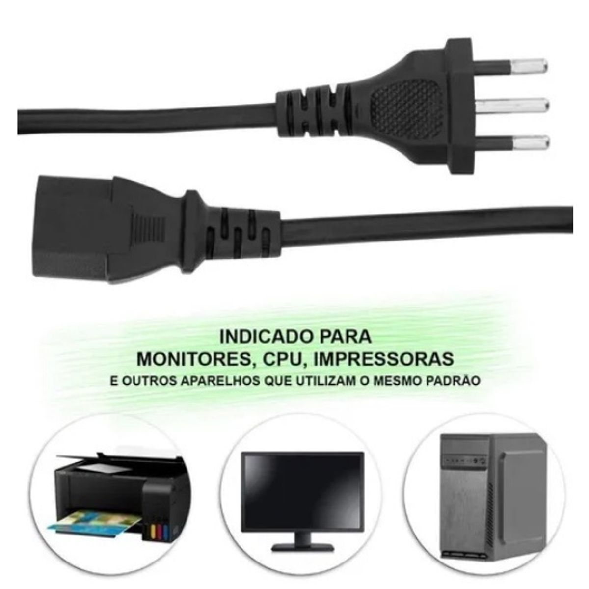 Cabo de Força para Monitor e Computador Tripolar 3 Pinos | Computador ...