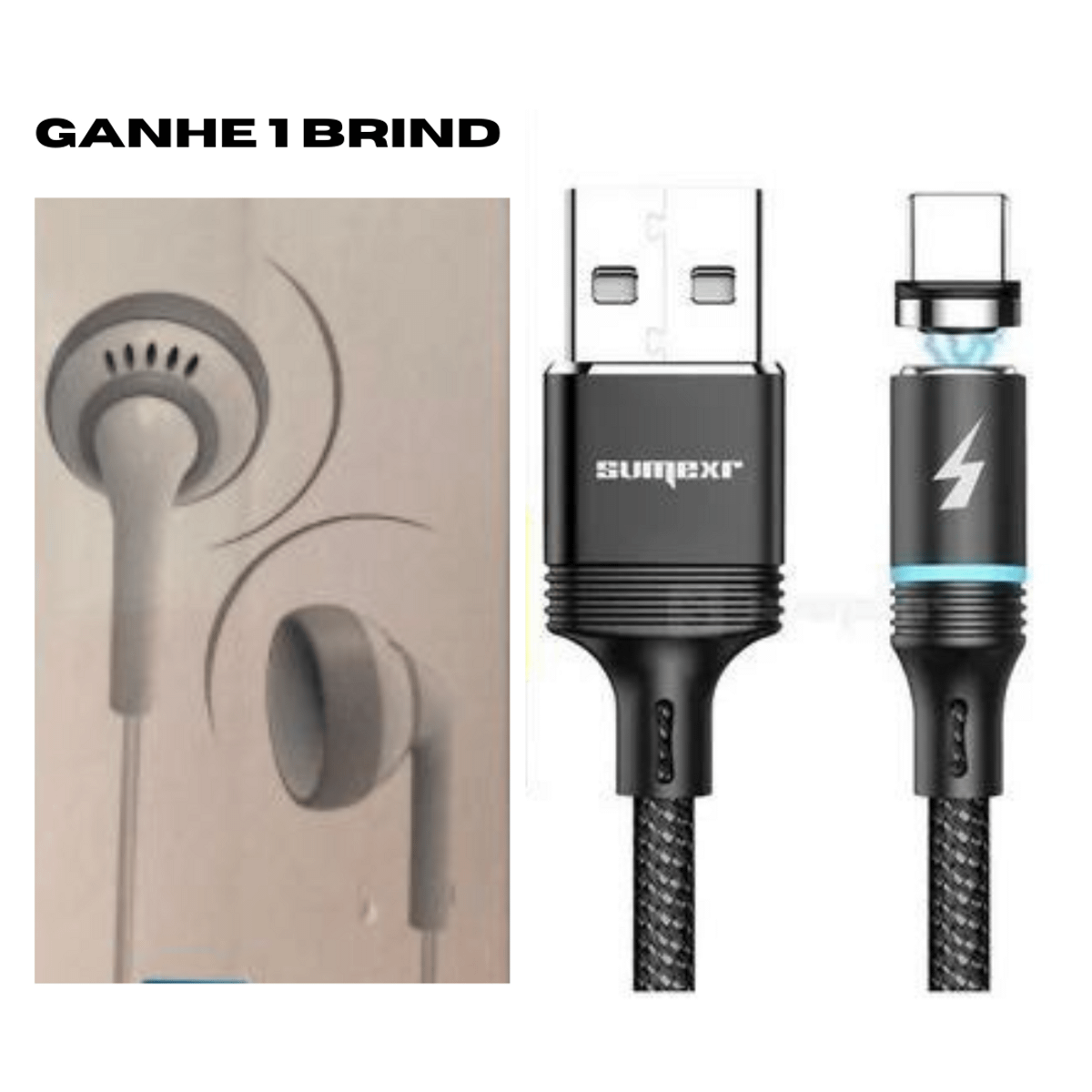 Cabo Usb Magnético Tipo C Ultra Rápido Mais Fone de Ouvido | Celular ...