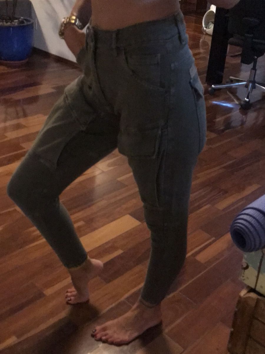 Calca Cargo Verde Militar | Calça Feminina Motor Oil Denin Usado ...