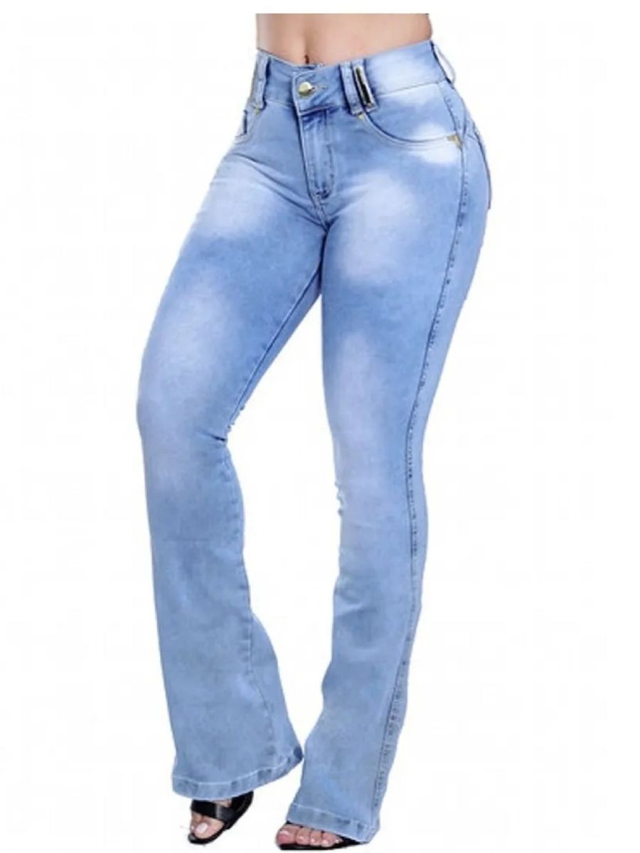 Calça Clara Flare Jeans Lycra Strech Bojo Aumenta Bumbum Estilo Pit