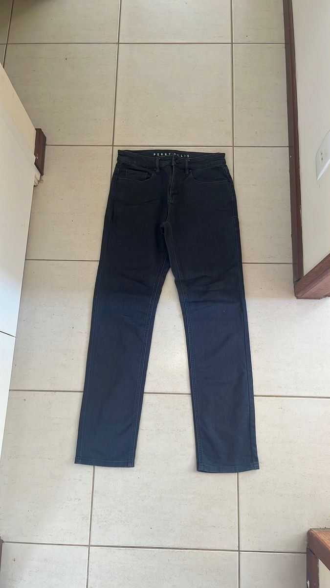 Calça Jeans Preta Desbotada | Calça Masculina Perry Ellis Usado ...