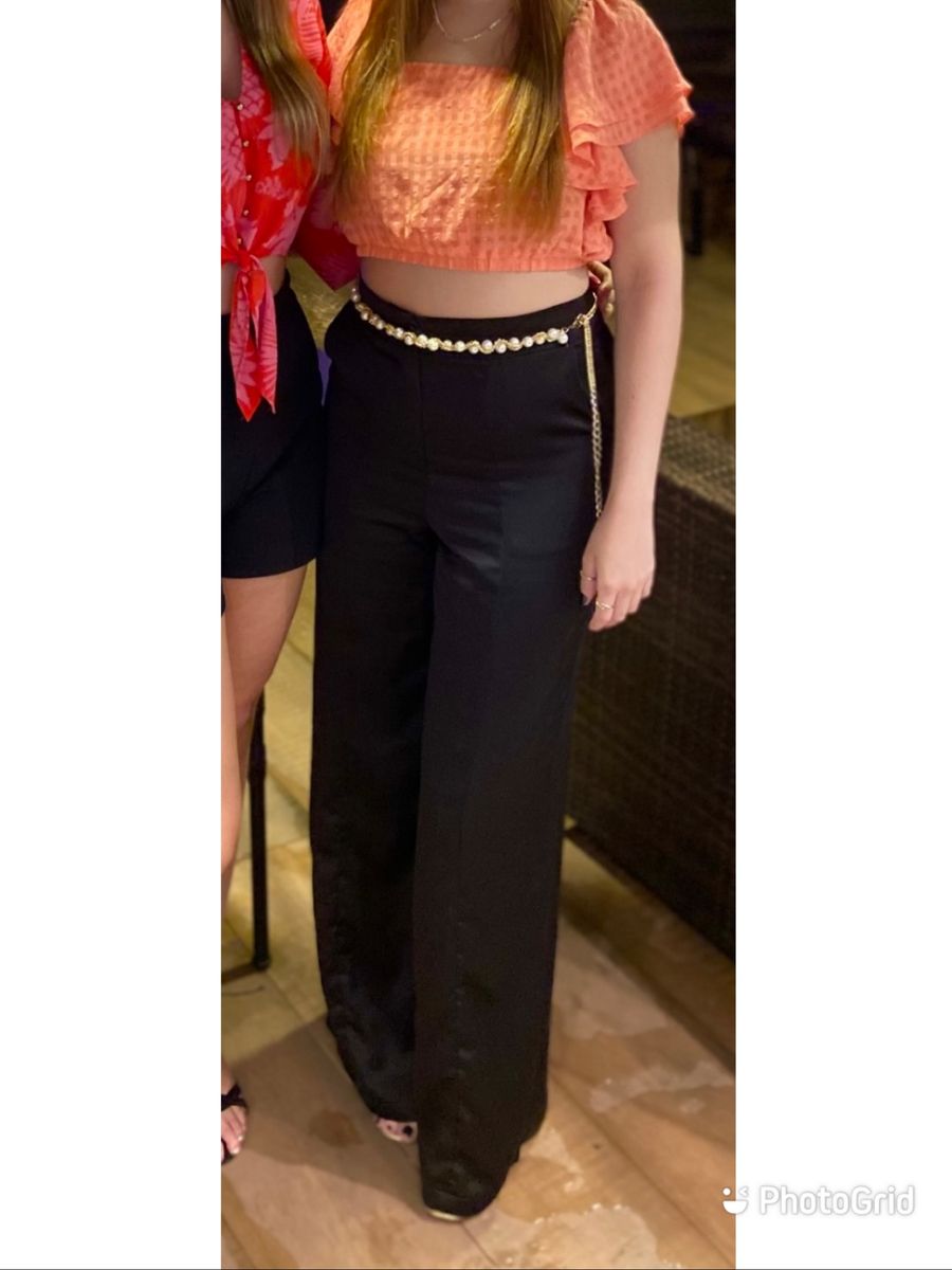 Calça Pantalona Cetim Preta | Calça Feminina Renner Usado 75143213 | enjoei