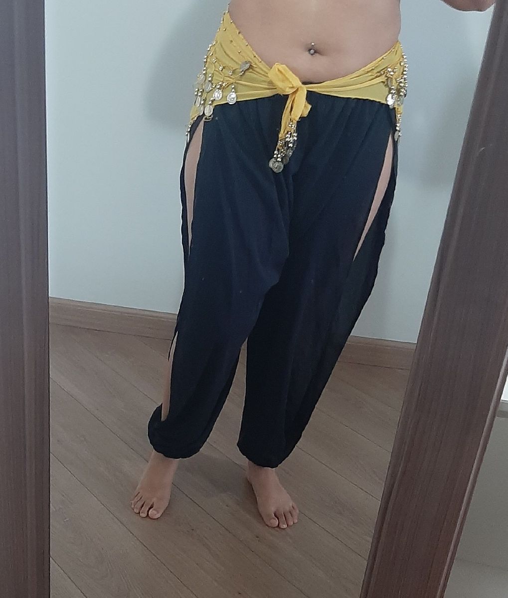 Calça Preta Aladdin Abertura Lateral Dança Árabe Street | Calça ...