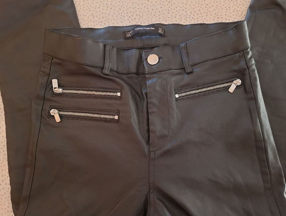Calça Preta Couro Fake Zara | Calça Feminina Zara Usado 81249629 | enjoei