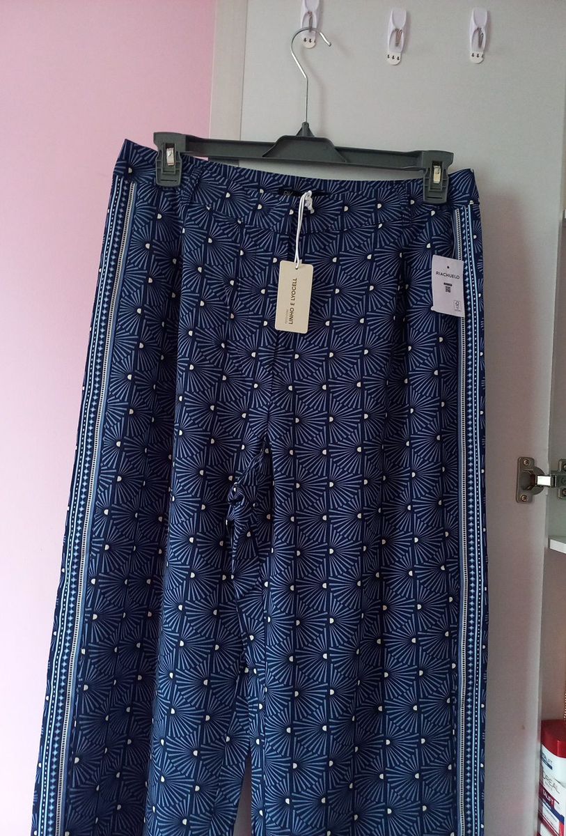 Calça Reta Pantalona, Alfaiataria de Linho e Lyocell, Tam. 44, Azul ...