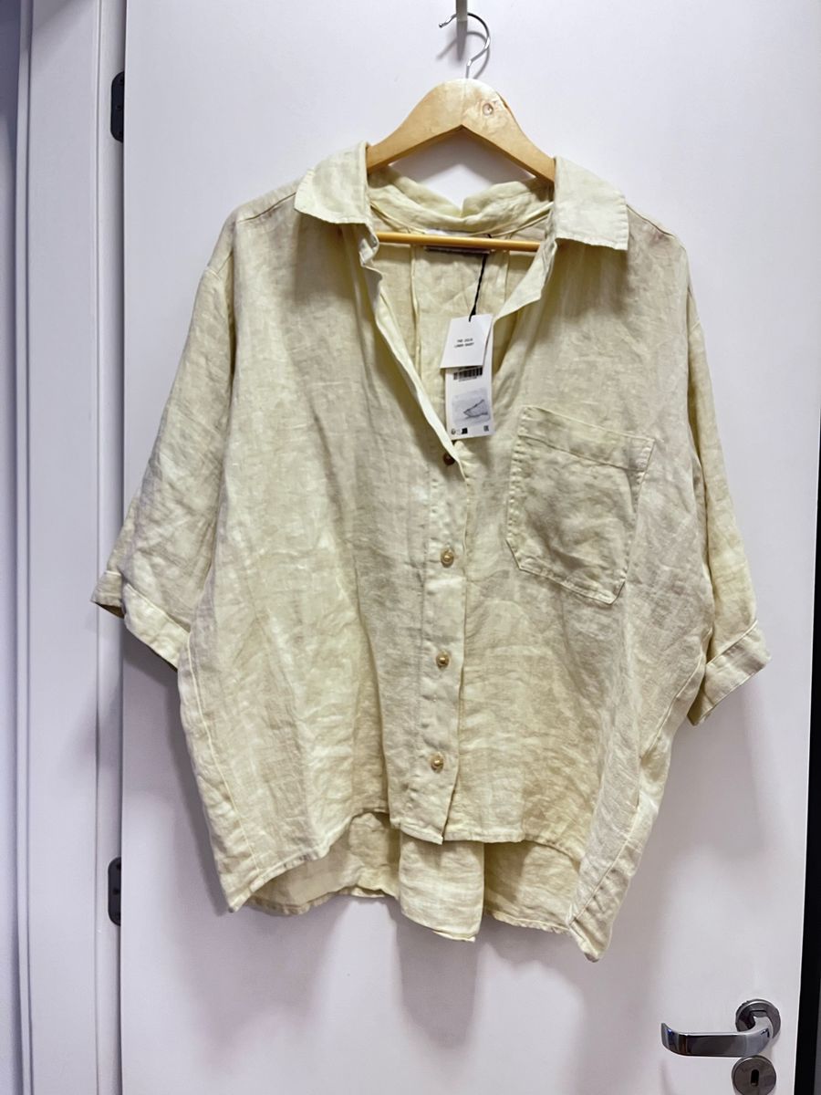 Camisa 100% Linho Zara Amarelo Pastel Nova | Camisa Feminina Zara Nunca ...